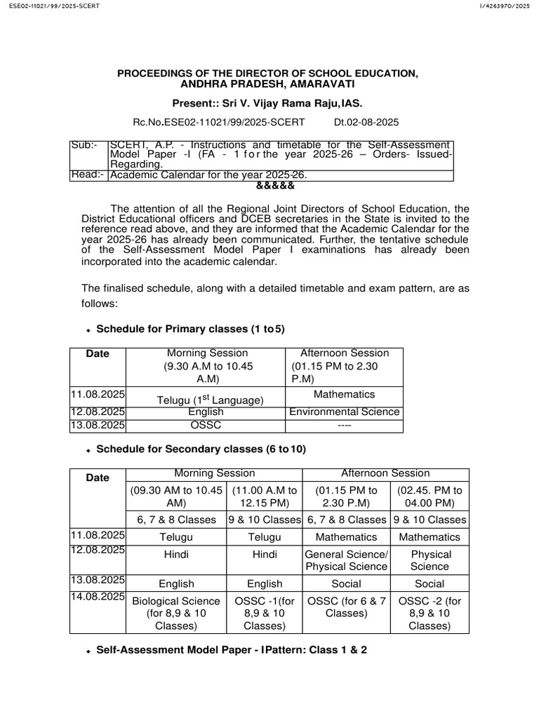 FA 1 Timetable With Syllabus Pattern 2025 - 26 Proceedings | PDF ...