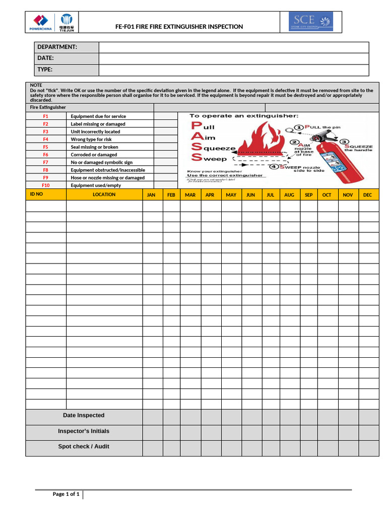 Fire Extinguisher Inspection Checklist | PDF