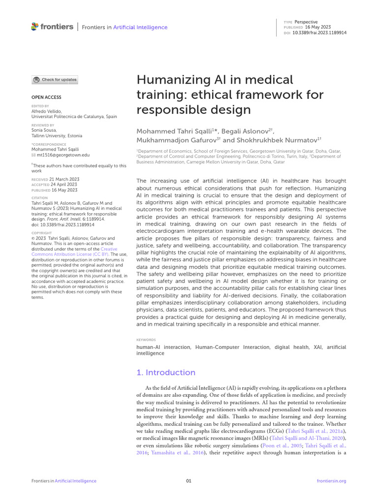 Humanizing Ai in Medical Training Ethical Framework For 3dtc34a2 | PDF | Artificial Intelligence ...