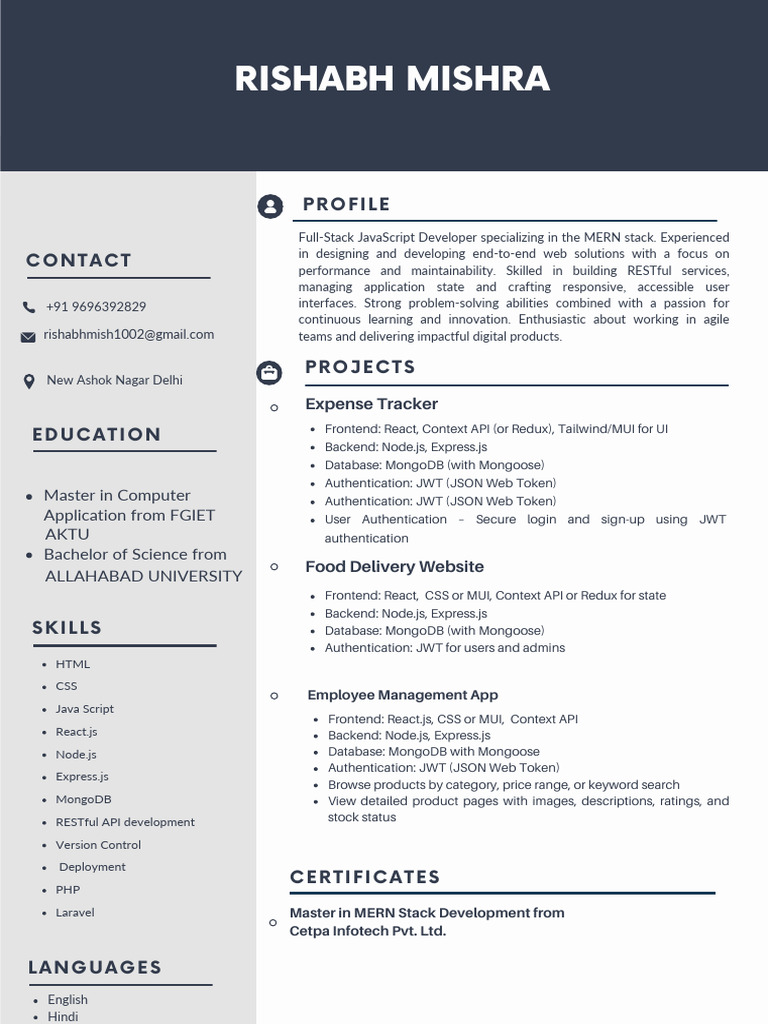 Rishabh Mishra CV Resume-1 | PDF | Java Script | Software Development