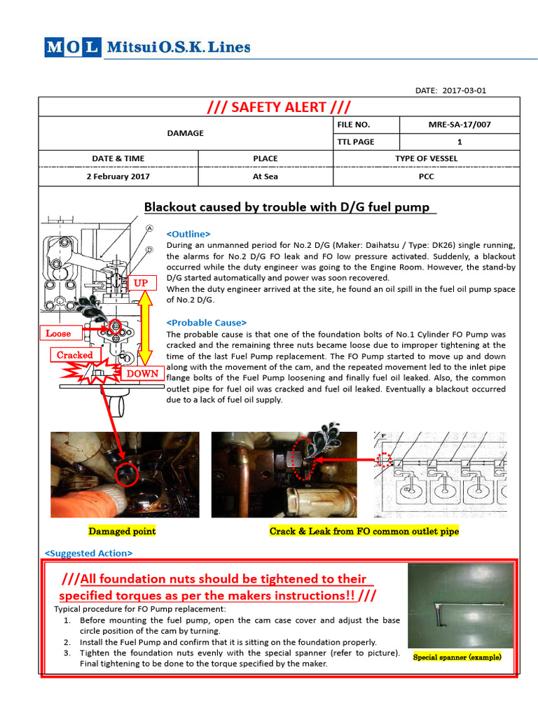 Marine Safety Alert: D/G Fuel Pump Failure | PDF | Pump | Nut (Hardware)