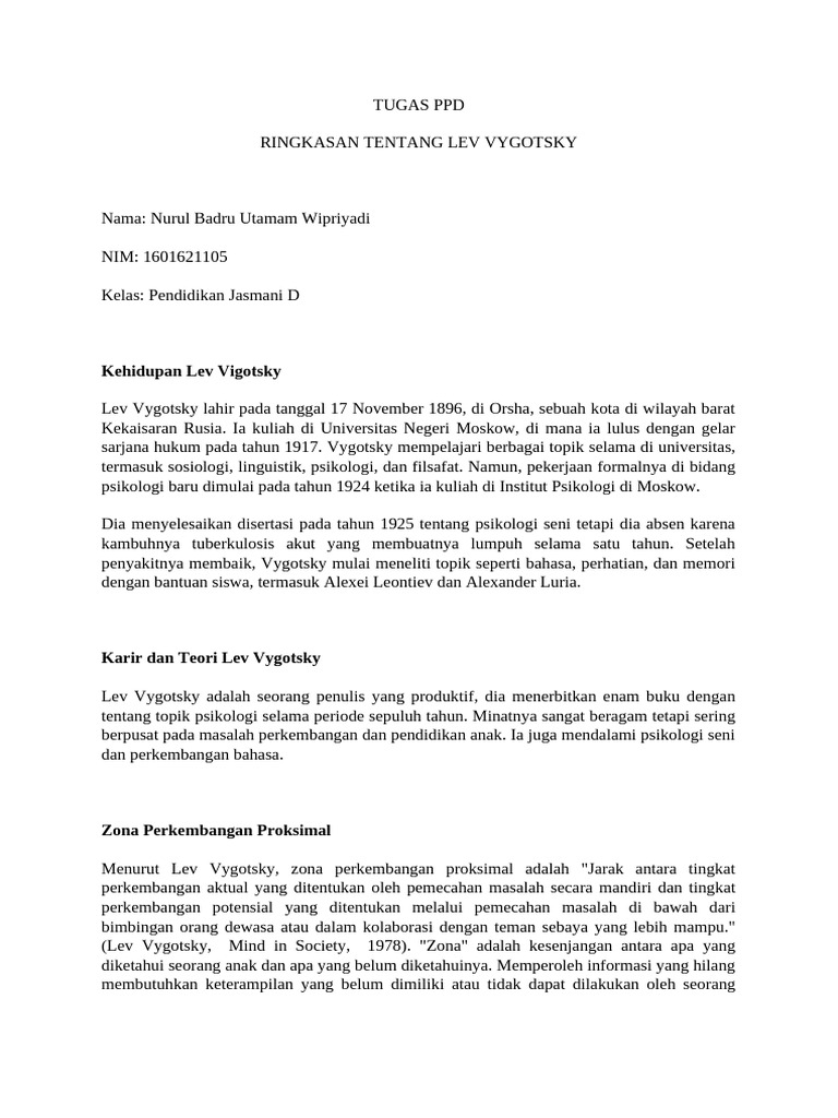 Teori Vygotsky: Zona Perkembangan Proksimal | PDF