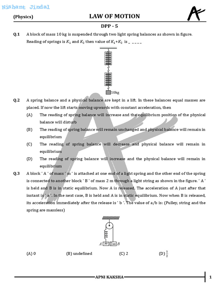 DPP - 05 Laws of Motion NJ - 247 | PDF | Newton's Laws Of Motion | Mass