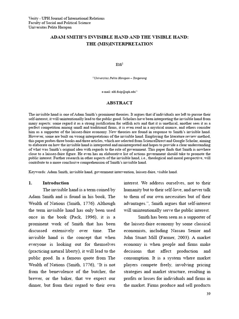 Adam Smiths Invisible Hand and The Visible Hand | PDF | Laissez Faire ...