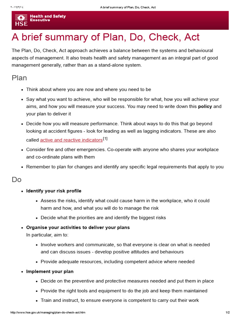 Summary of Plan, Do, Check, Act | PDF | Risk | Occupational Safety And ...