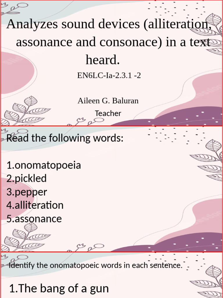Analyze Alliteration, Assonance and Consonance | PDF