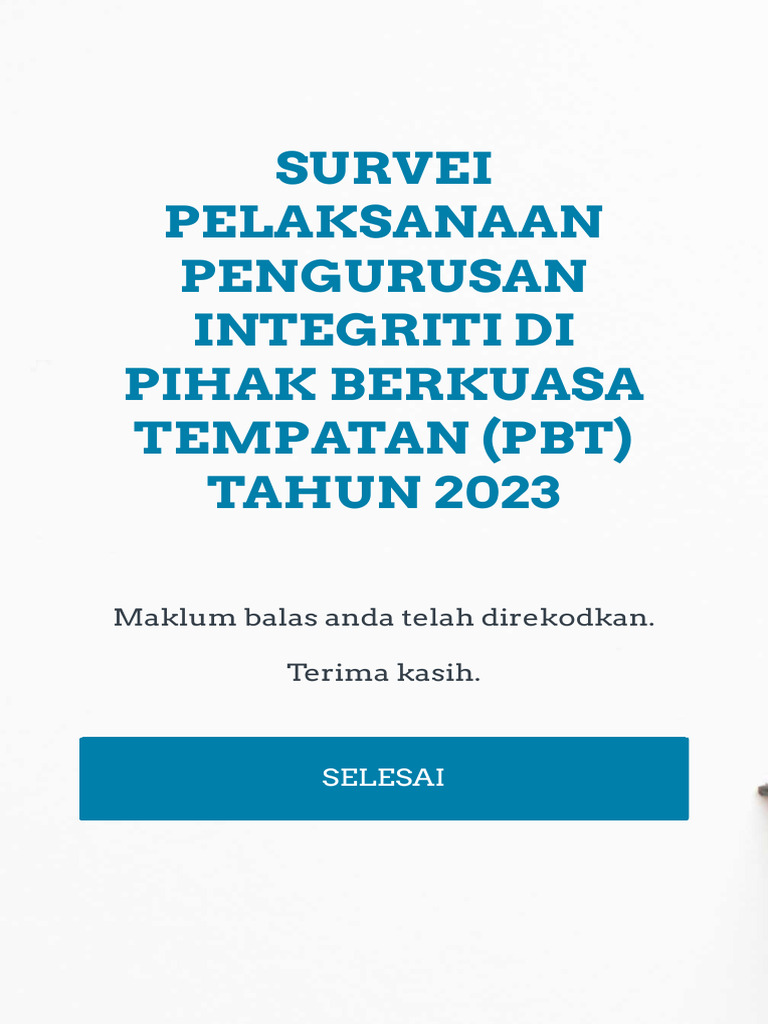 Survei Pelaksanaan Pengurusan Integriti Di Pihak Berkuasa Tempatan (Pbt ...