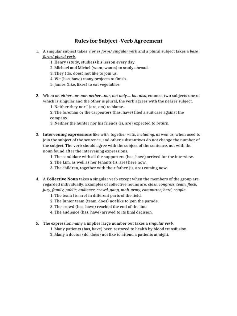 Subject Verb Agreement | PDF