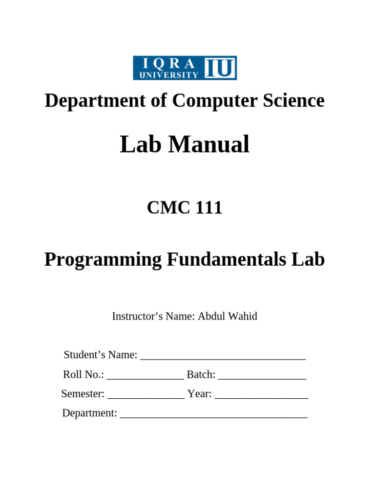 Final Completed Lab Manual PF Fall 2024 | PDF | Pointer (Computer Programming) | Integrated ...