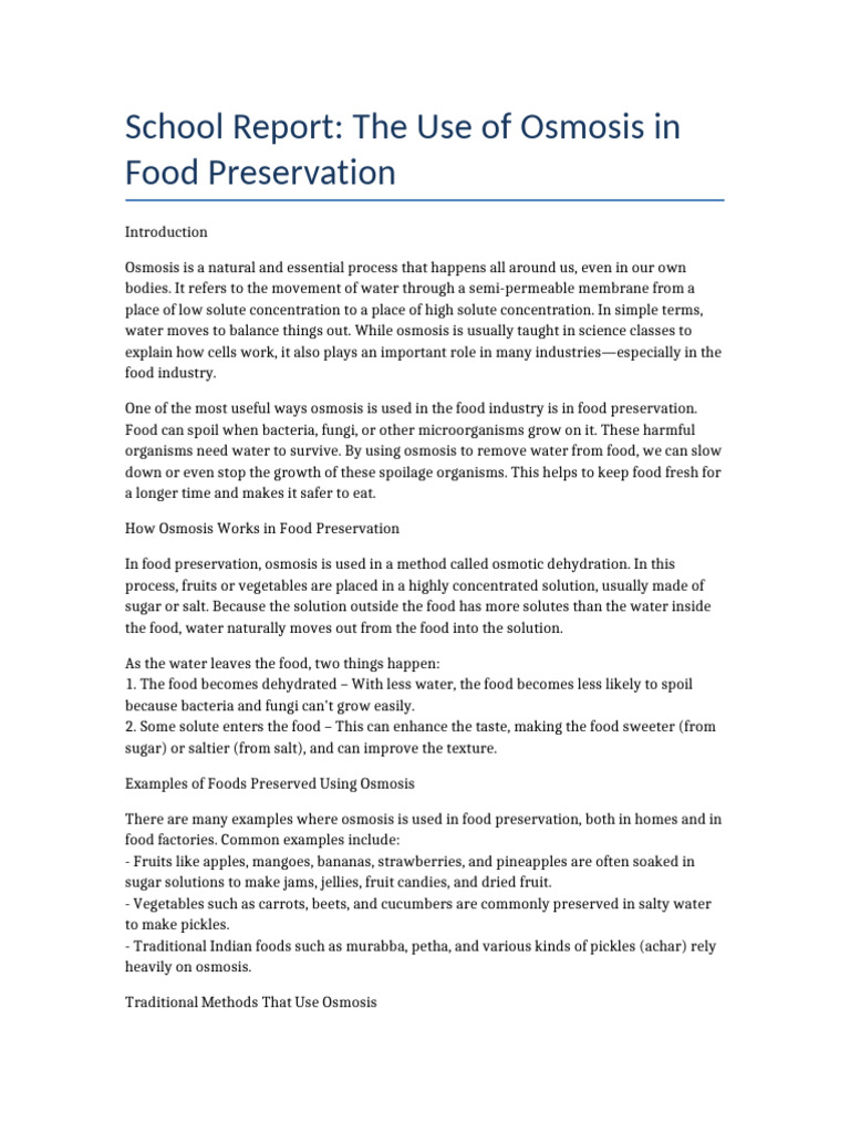 Osmosis in Food Preservation Explained | PDF | Food Preservation | Osmosis