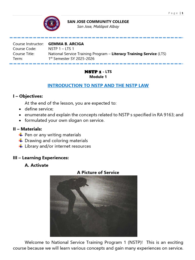 Module 1 Introduction to NSTP the NSTP Law .Docx(1) | PDF | Learning ...