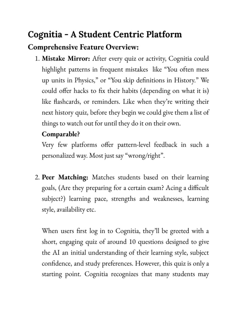 Cognitia Comprehensive Feature Overview | PDF | Learning | Artificial ...