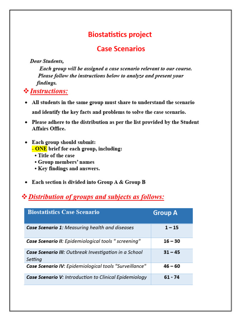 INSTRUCTIONS - Biostatistics Case Scenarios 2025 | PDF