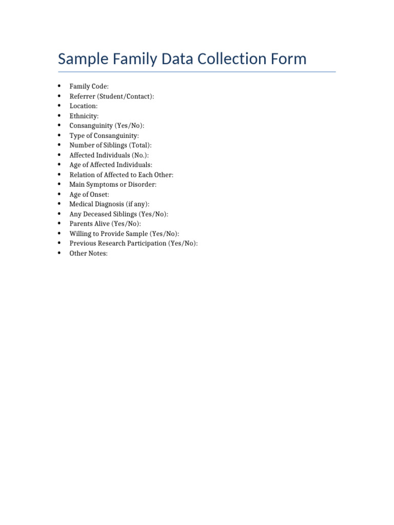 Sample Family Data Collection Form | PDF