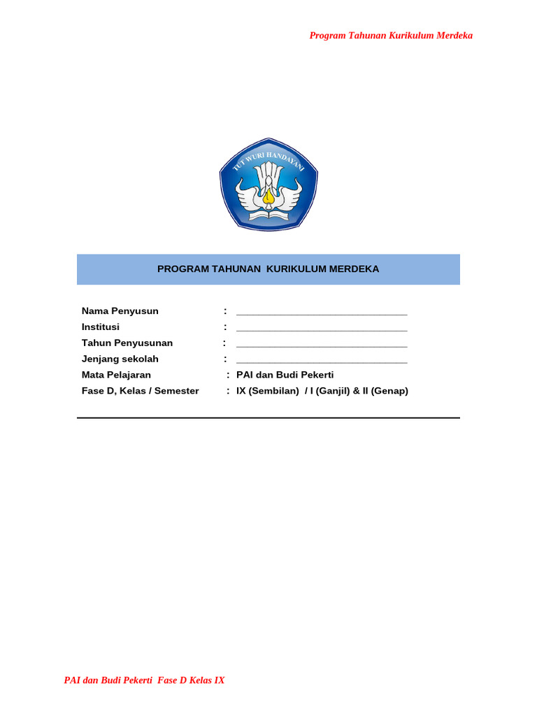 Program Tahunan PAI Kelas IX SMP | PDF