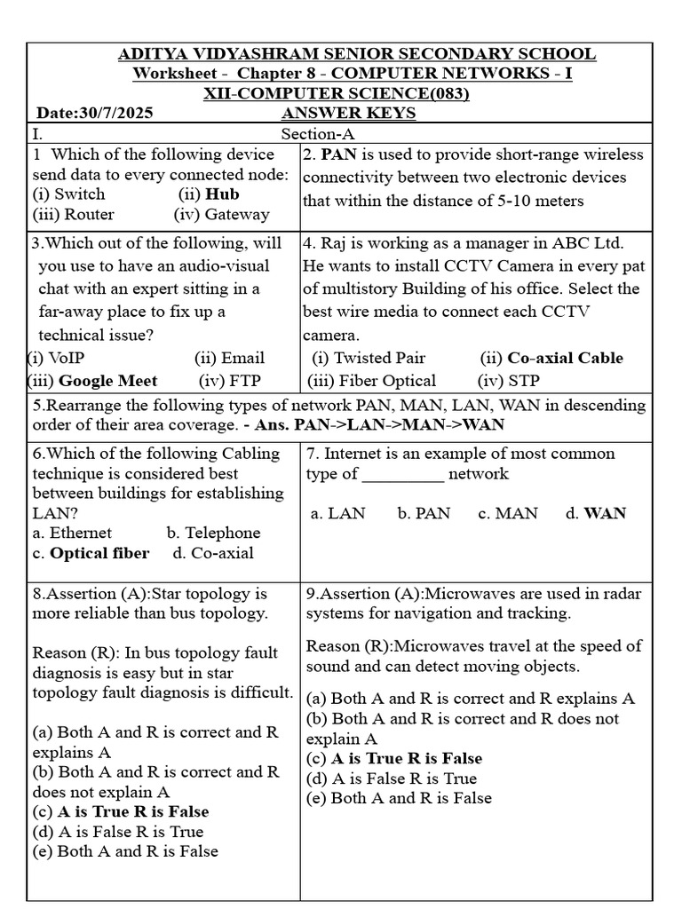 Computer Networks Worksheet Answers | PDF | Computer Network | Network ...