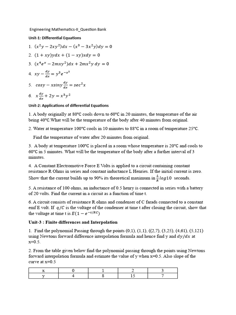 Engineering Mathematics-II - Question Bank | PDF | Finite Difference | Volt