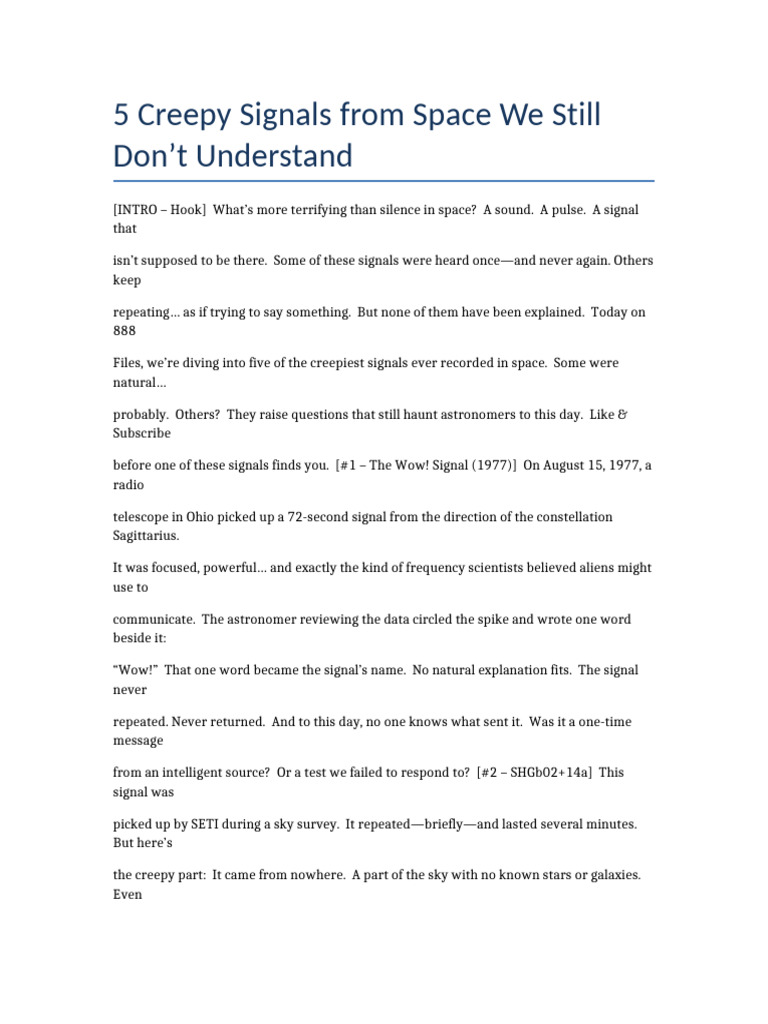 888 Files - 5 Creepy Signals Script | PDF | Astronomy | Astronomical Objects