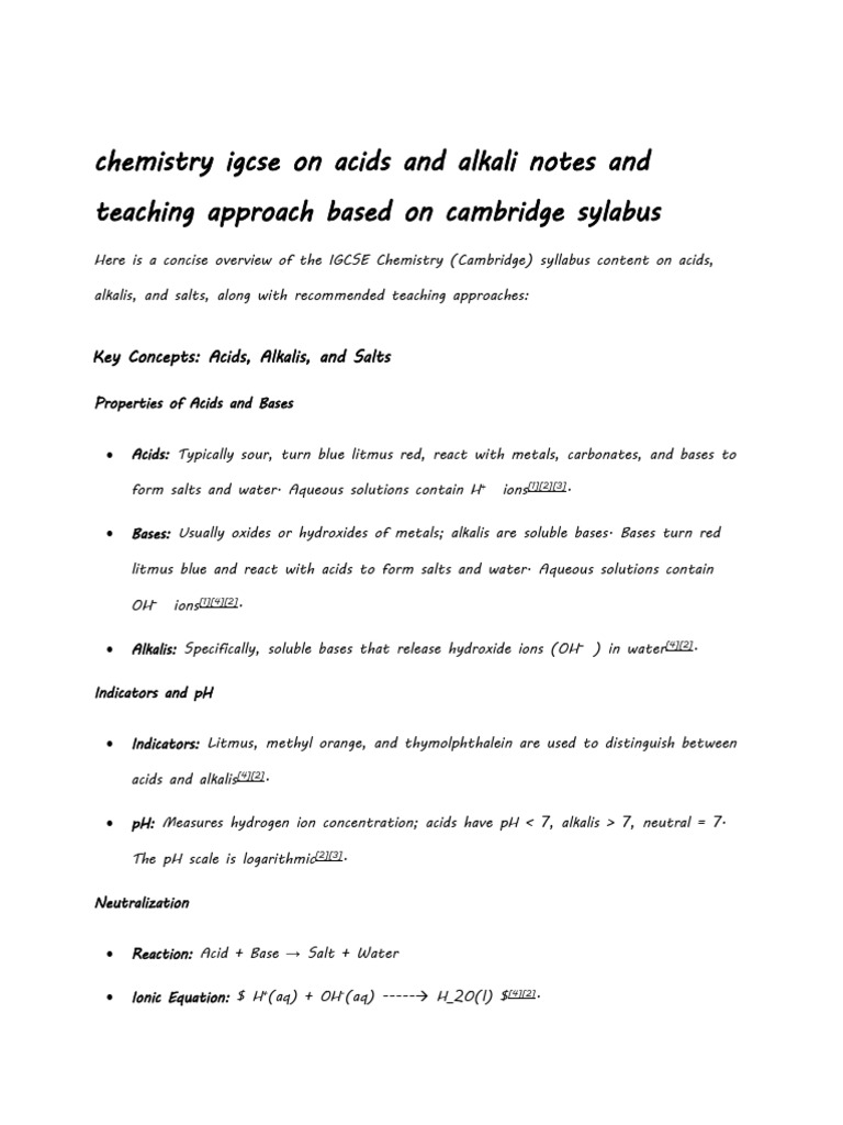 Chemistry Igcse On Acids and Alkali Notes and Teac | PDF | Salt ...