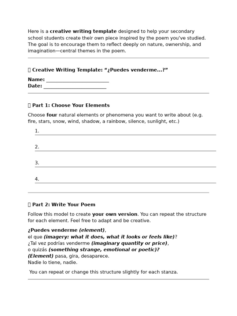 Here Is A Creative Writing Template You Can Use For Your Students | PDF ...