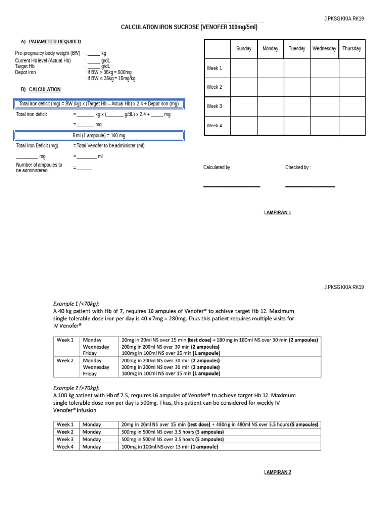 Venofer Iron Dose Calculation Guide | PDF