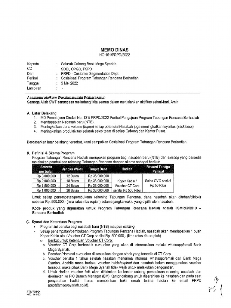 161.PRPD22 Sosialisasi Program Tabungan Rencana Berhadiah | PDF