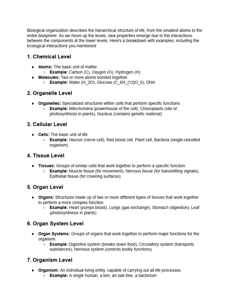 Hierarchical Levels of Biological Organization | PDF | Cell (Biology ...
