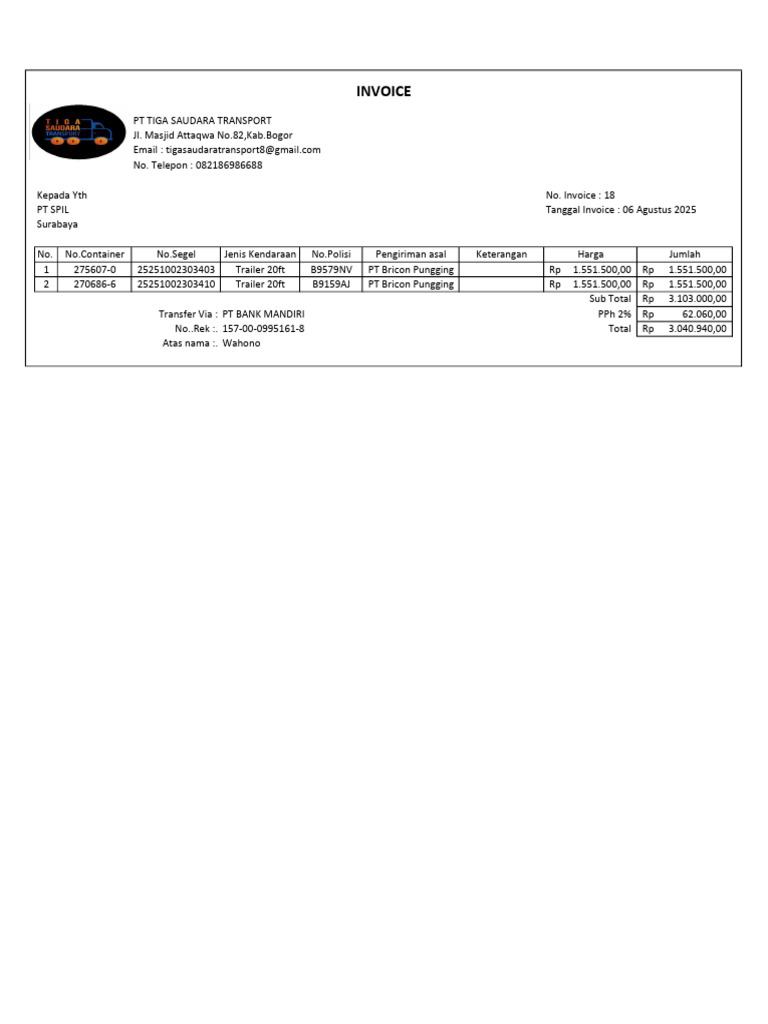 Invoice TPIL 16 | PDF