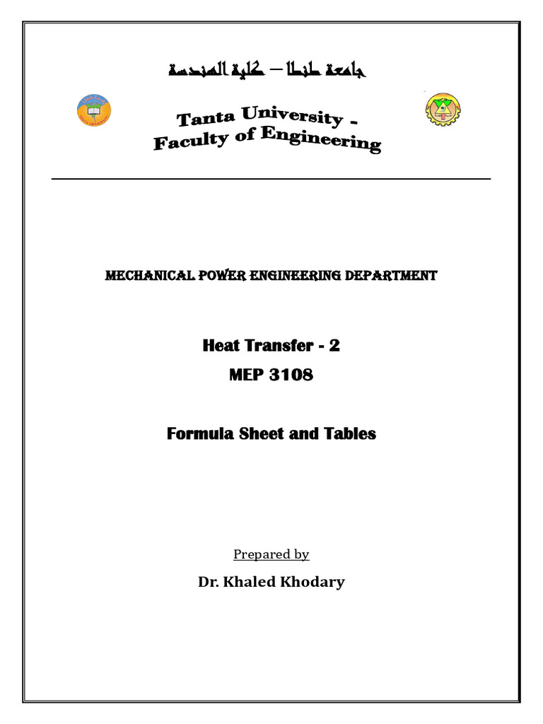 Formula Sheet (Heat) | PDF | Boundary Layer | Heat Transfer