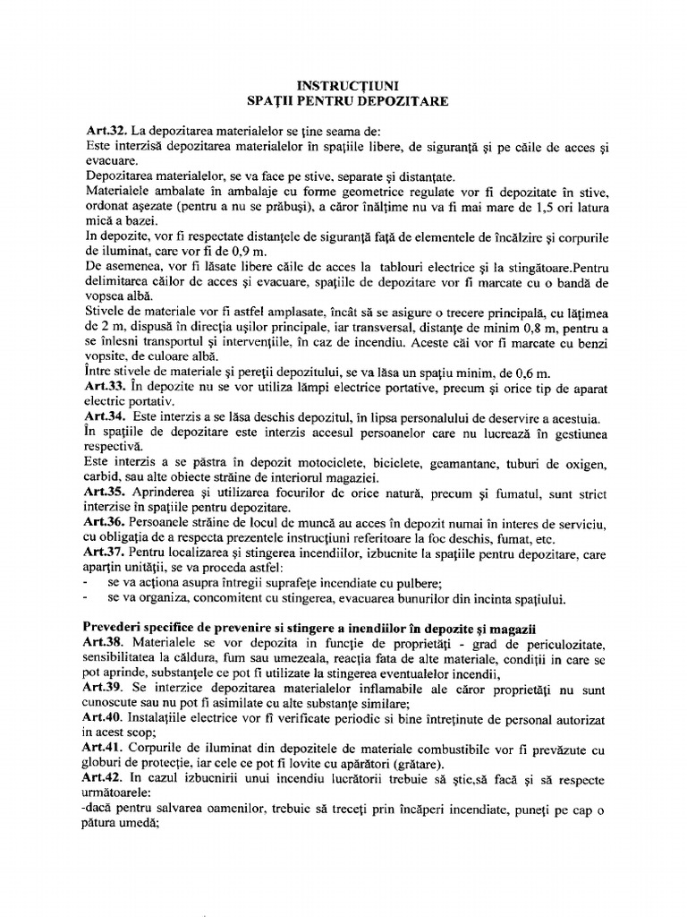 Instructiuni Spatii Depozitare | PDF