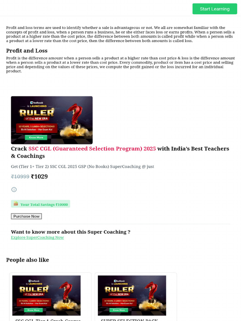 Profit and Loss - Meaning, Formulas, Tips & Solved Examples | PDF