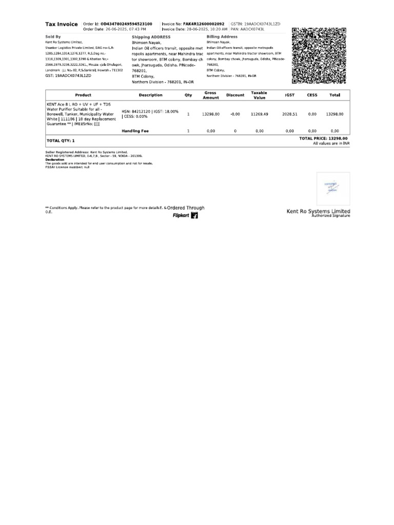 Purifier Invoice | PDF