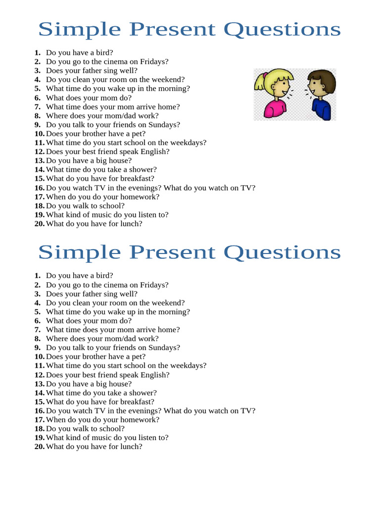 Present Simple Questions for Kids | PDF