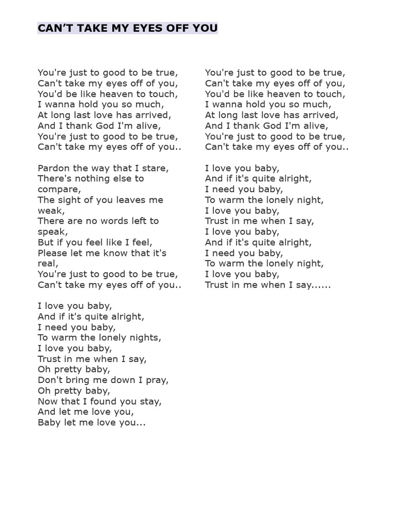 Can't Take My Eyes Off You | PDF