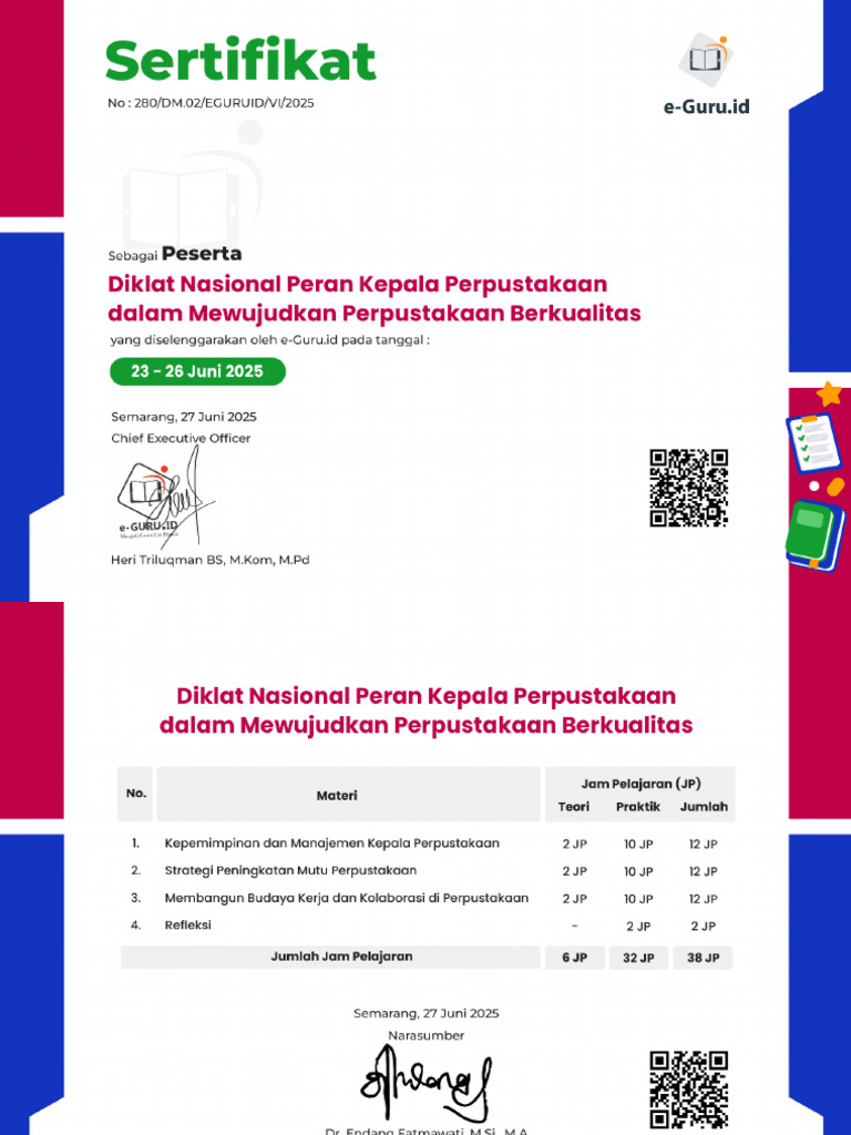 Sertifikat Kepala Perpus Enung Mulia | PDF
