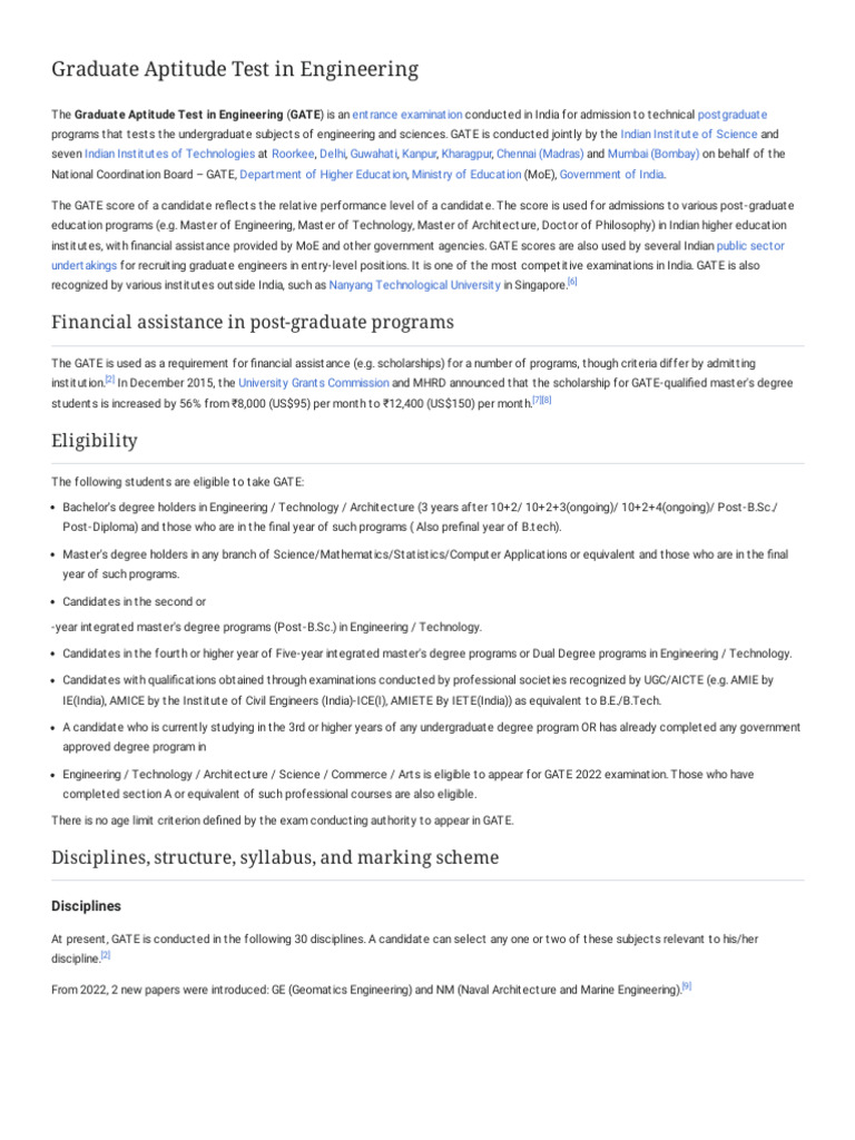 Graduate Aptitude Test in Engineering - Wikipedia | PDF | Engineering