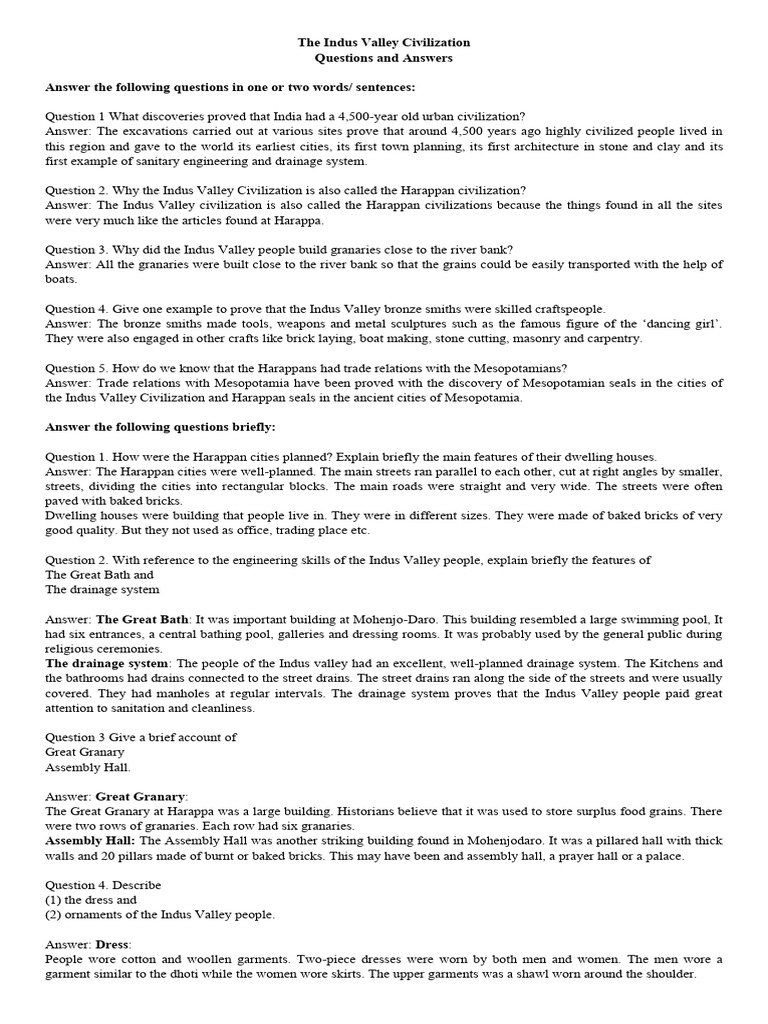 The Indus Valley Civilization - Questions and Answers | PDF | Jewellery