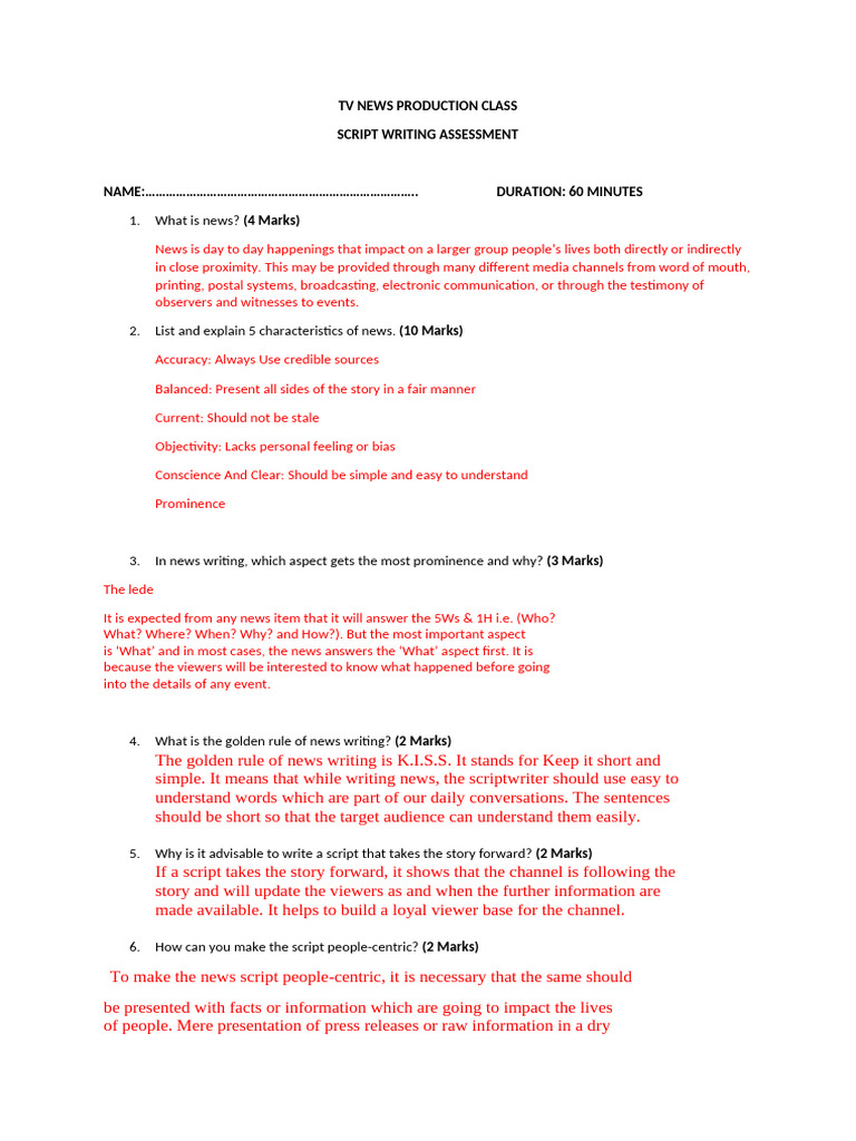 News Script Writing Assessment Guide | PDF | News | Psychological Concepts