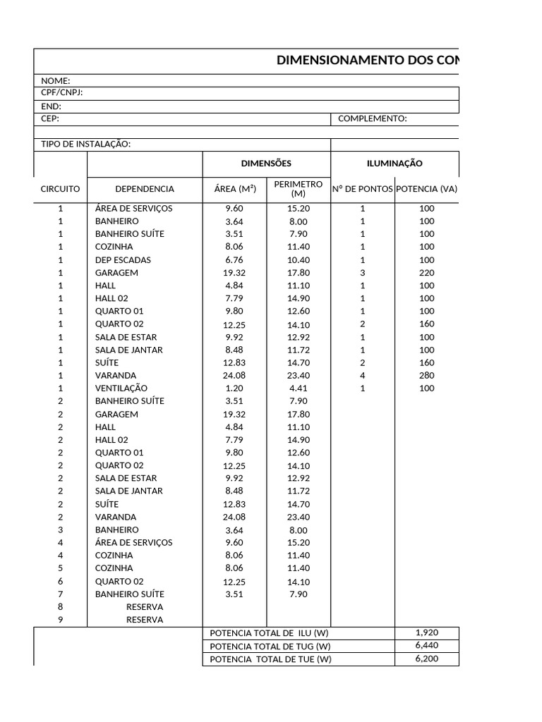 tabela de dimensionamento | PDF | Sala | Design de interiores