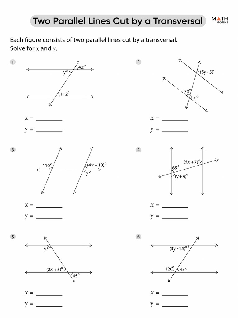 Two Lines Cut by A Transversal Worksheet | PDF