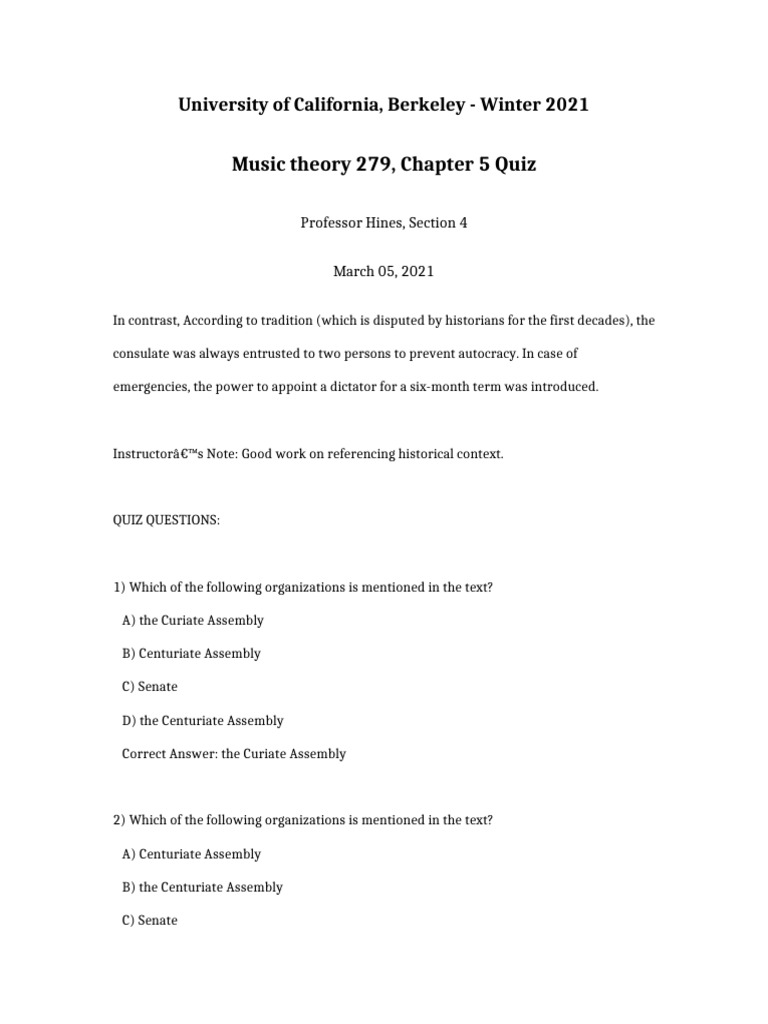 UC Berkeley Music Theory Quiz 2021 | PDF