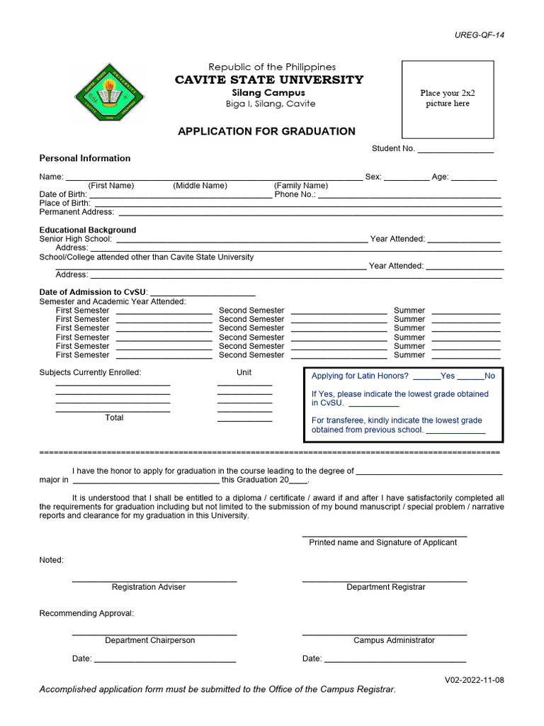 UREG QF 14 Application For Graduation Revision 1 | PDF | Academia ...