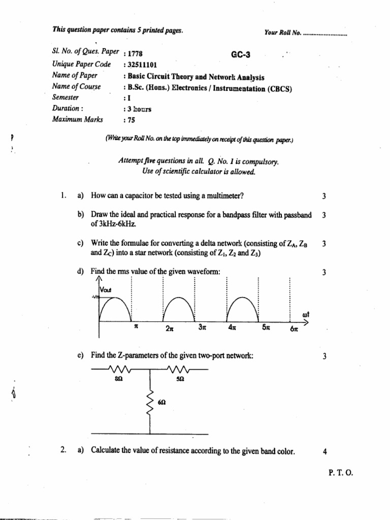 B.sc. (Hons) I Electronics Instrumention (CBCS) Basic Circuit Theory ...