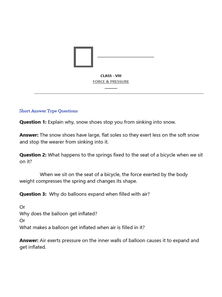 Classv 8 Force and Pressure .. | PDF | Force | Pressure