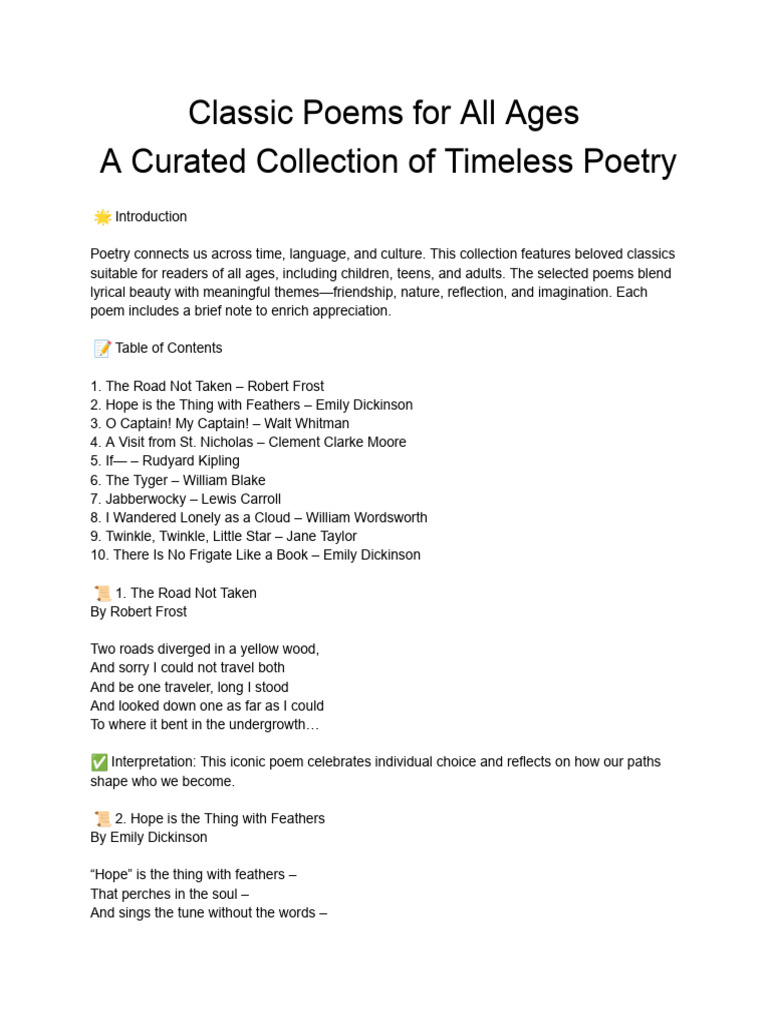 Timeless Classic Poems for All Ages | PDF | Poetry