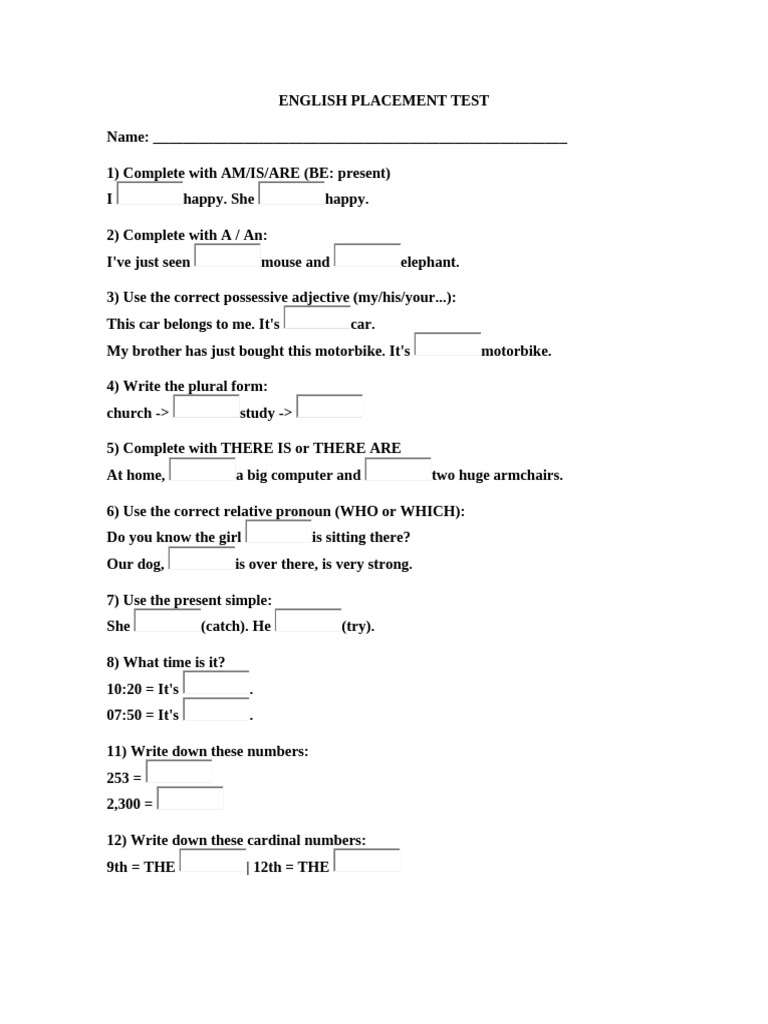 English Placement Test | PDF