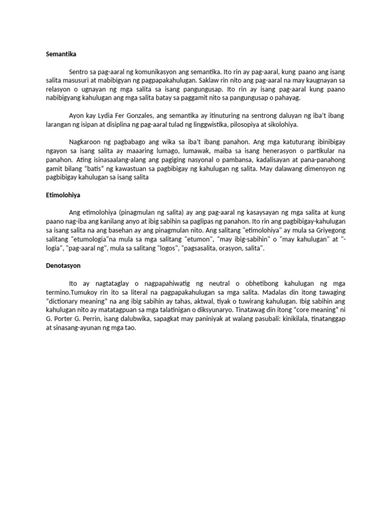 Semantika-at-Bahagi-ng-Pananalita | PDF