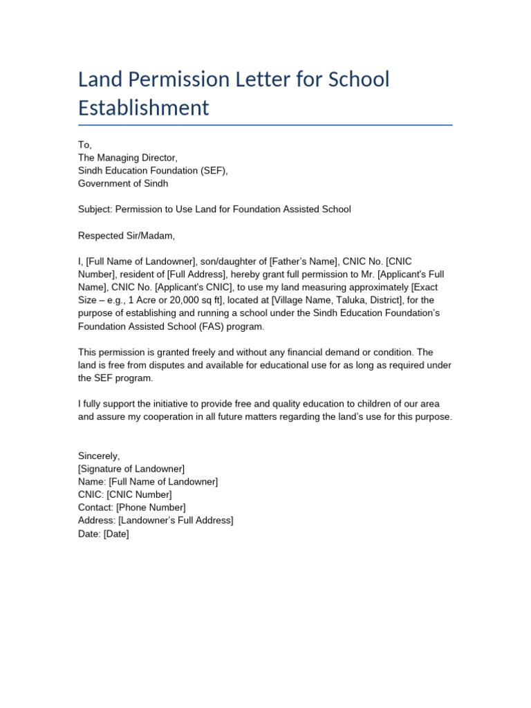 Land Permission Letter SEF Template | PDF