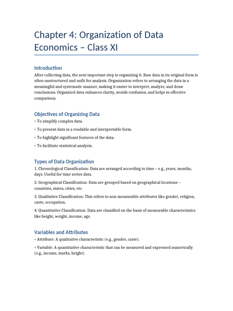 Chapter 4 Organization of Data Class 11 Economics Notes | PDF ...