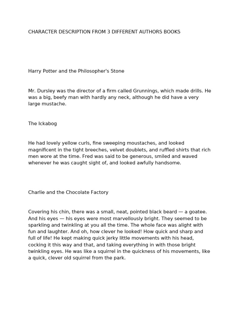 Character Description From 3 Different Authors Books | PDF | Ebenezer ...